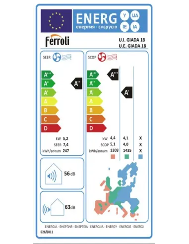 Ferroli Giada 18000 BTU R32 Inverter WiFi Internal Unit | Elettroclick